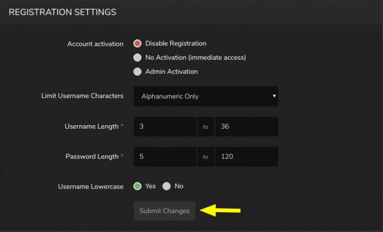 Registration Settings - QuickBox.IO